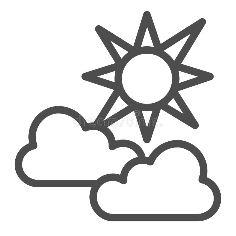 Clouds and Sun with Light Rays Line Icon, Climate Change Concept ...