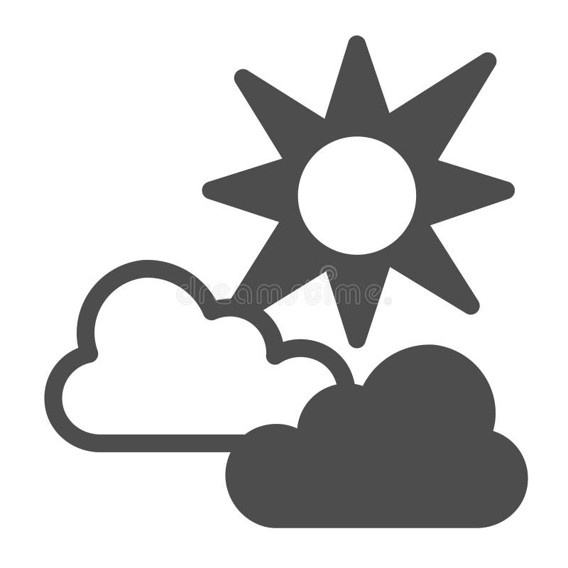 Clouds and Sun with Light Rays Solid Icon, Climate Change Concept ...