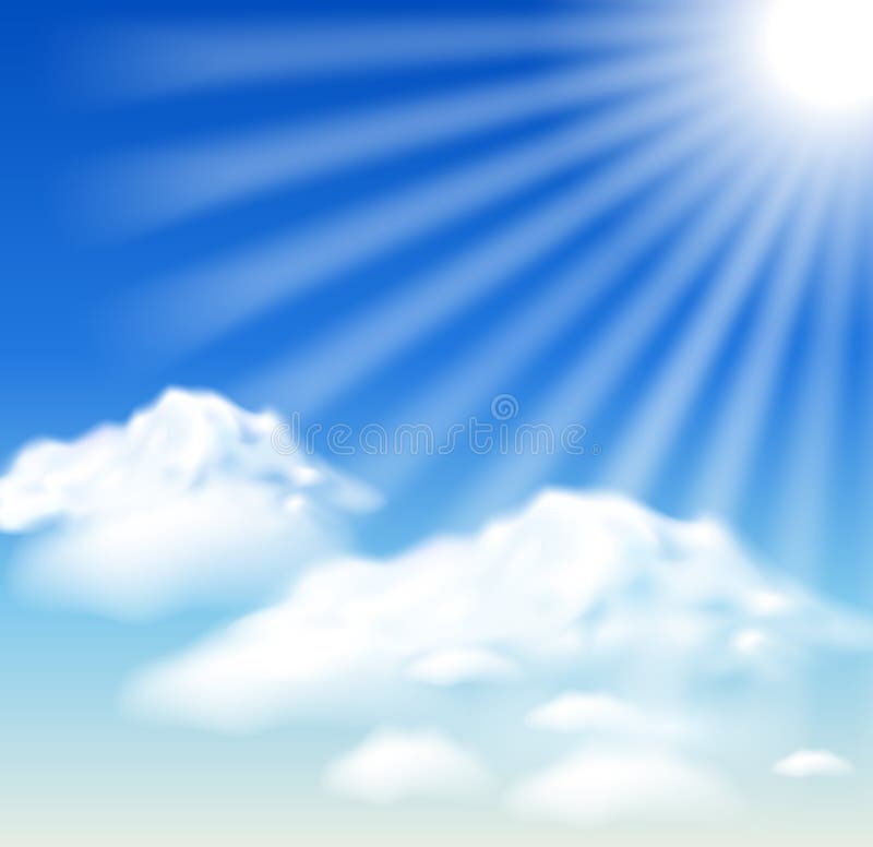 Blue Sky with Clouds and Sun. Stock Vector - Illustration of brightly ...