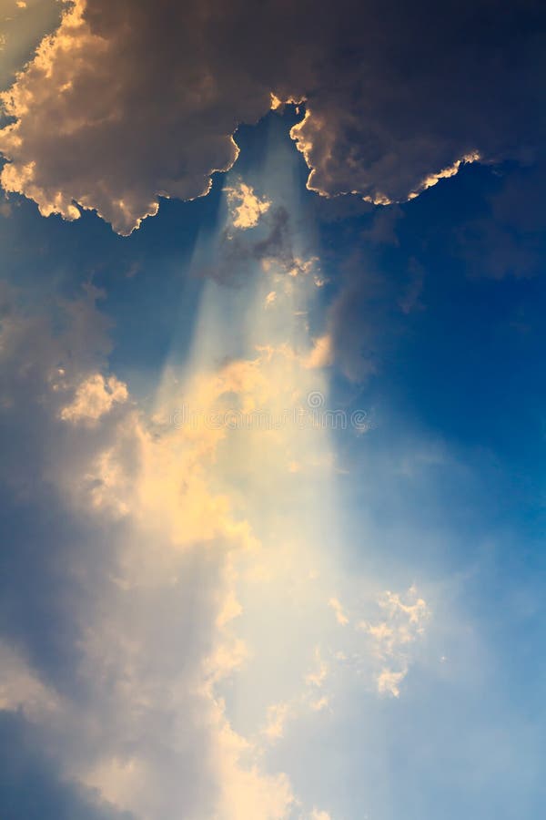 Clouds and Sunbeam on Blue Sky Stock Image - Image of beautiful, high ...