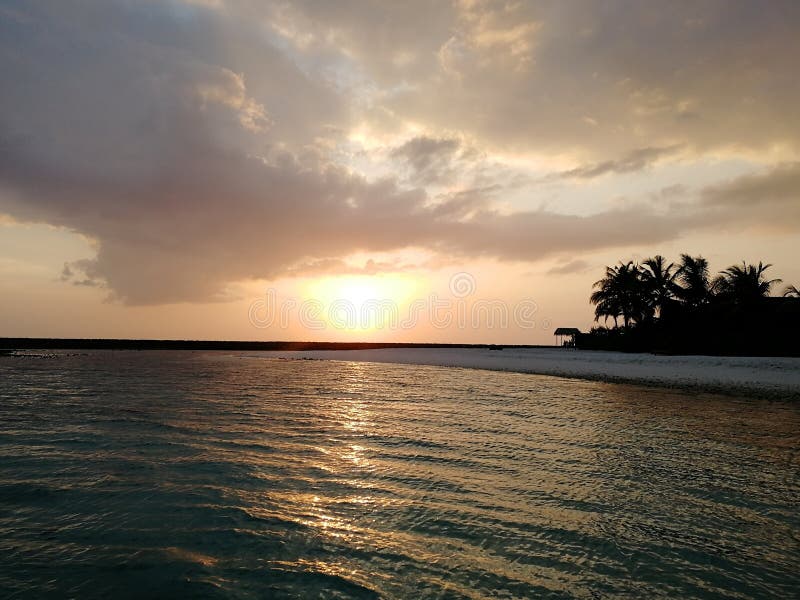 Sunset with View on a Sea and Coast Stock Image - Image of green ...