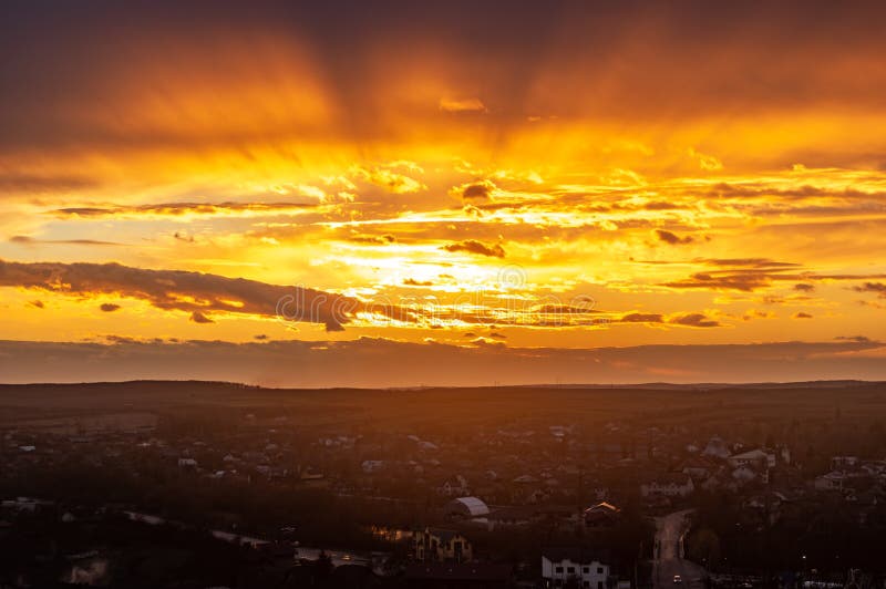 Clouds in the Sunset Sky Over the Village Stock Image - Image of ...