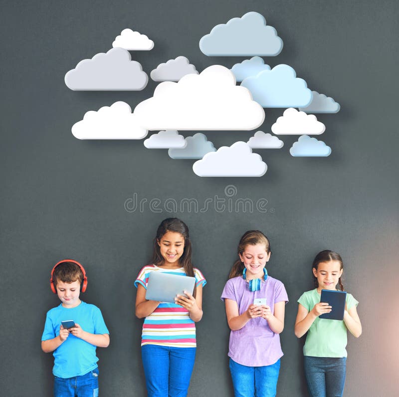 Clouds, Technology and Children in Studio with Connection for Entrance ...