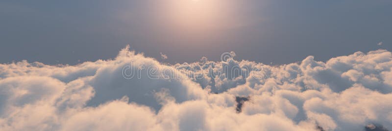 Clouds Top View at Sunset, 3D Rendering Stock Illustration ...