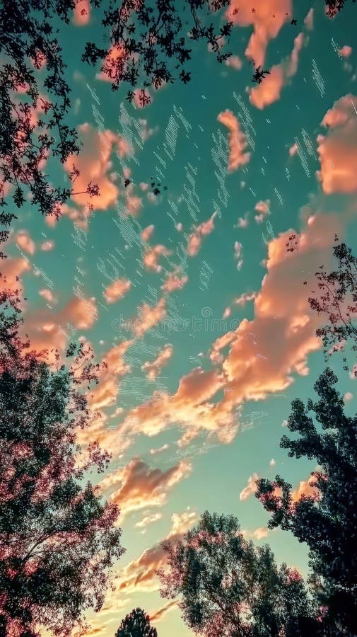 Clouds Transform into Glowing Lines of Code Under a Tranquil Sky at ...