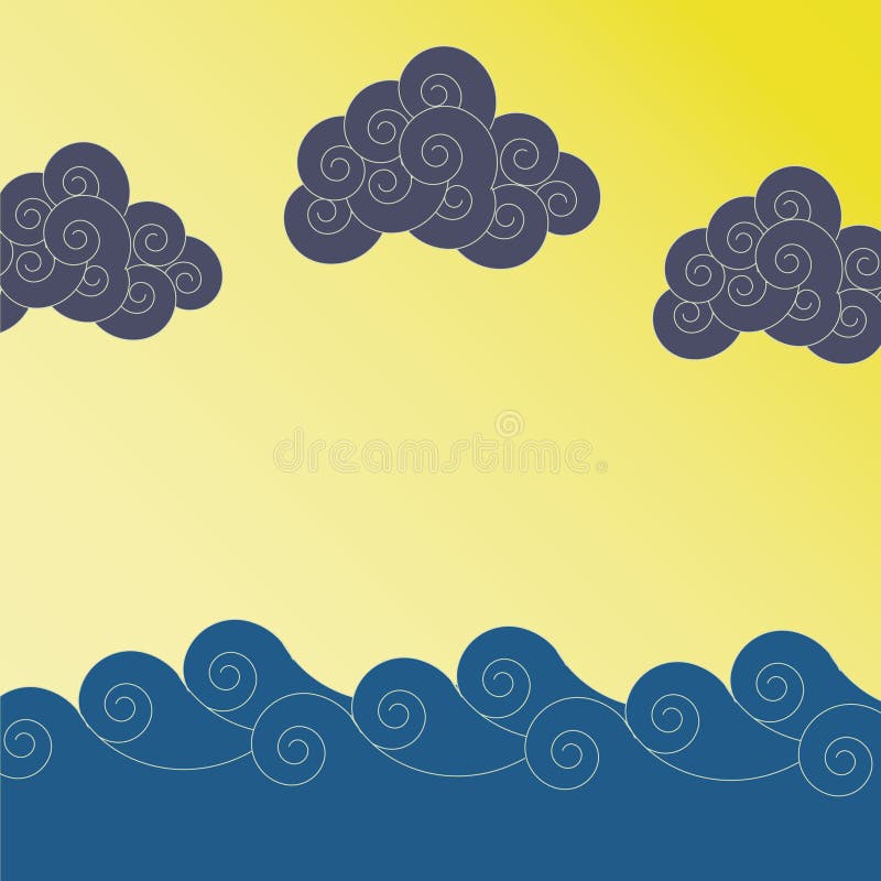 Clouds and Waves, Sky and Sea Stock Vector - Illustration of nature ...