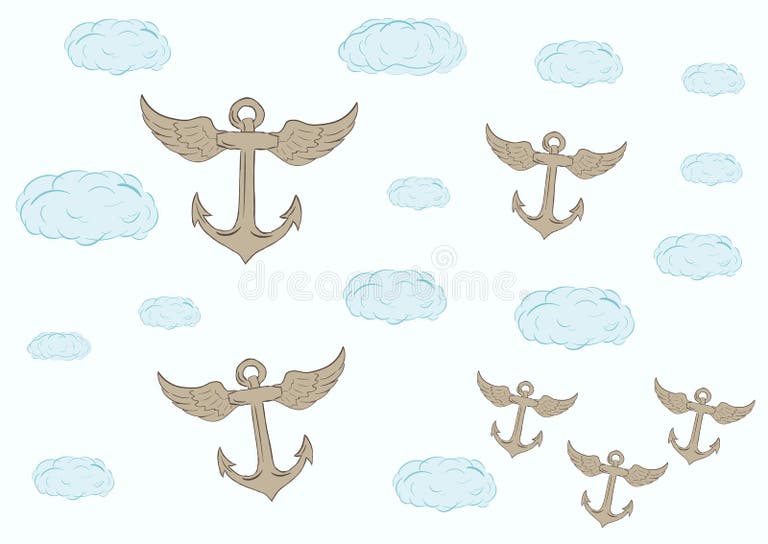 Clouds and winged anchors stock vector. Illustration of graphics - 59678334