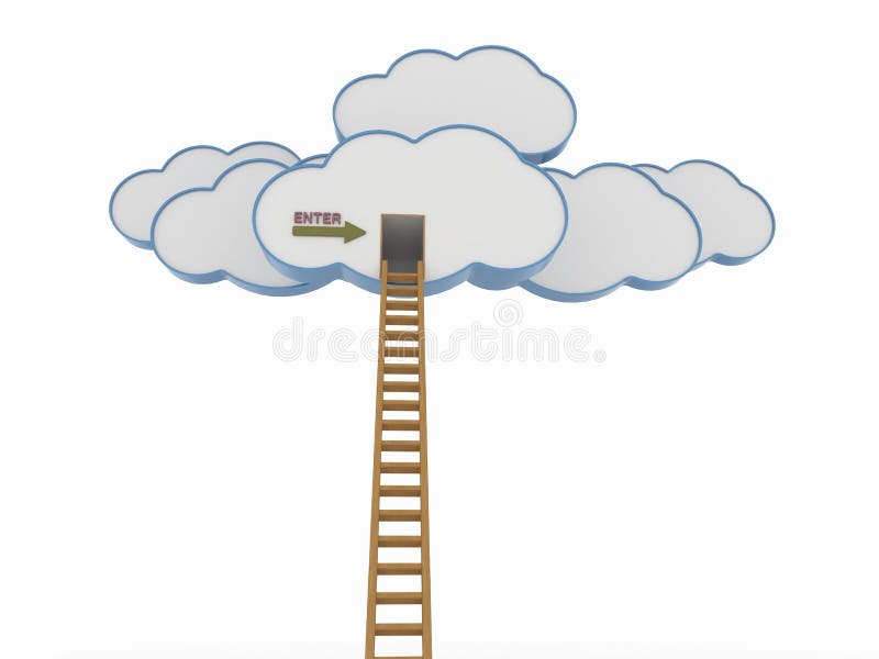 Clouds with Wooden Ladder, Competition and Cloud Computing Concept ...