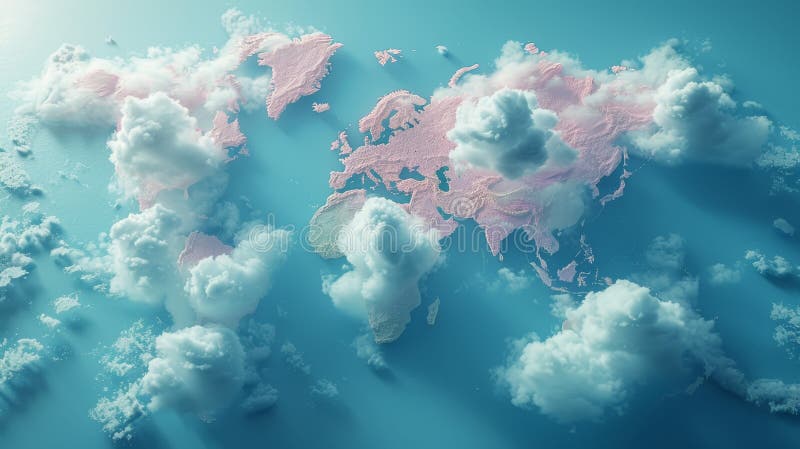Clouds with World Map Shapes Stock Illustration - Illustration of ...