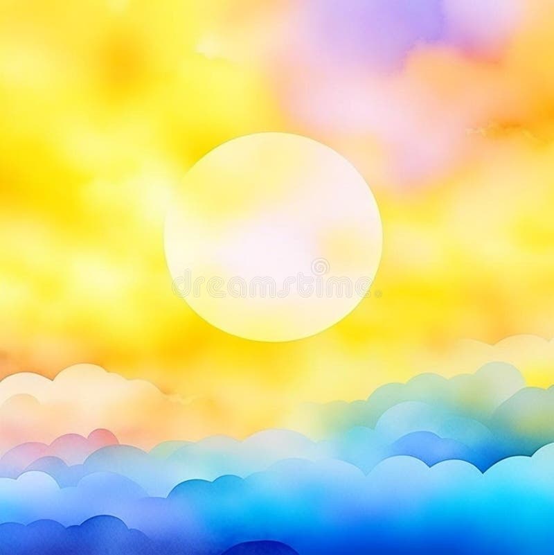 Cloudscape, Blue Sky with Clouds and Yellow Sun Stock Illustration ...