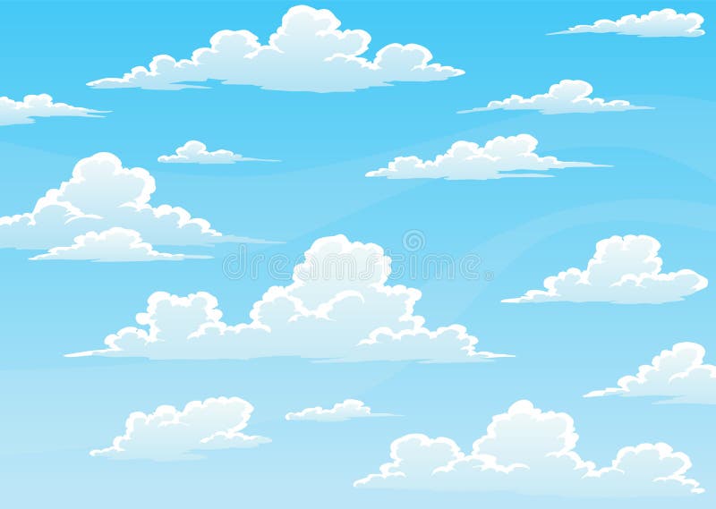 Cloudscape Sky Cartoon Background Light Blue Daytime Sky With White Fluffy Clouds Stock Vector