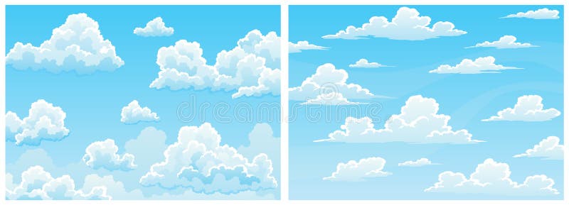 Cloudscape Sky Cartoon Background Set Light Blue Daytime Sky With