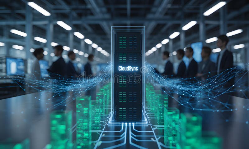 CloudSync: Data Center Visualization Stock Illustration - Illustration ...