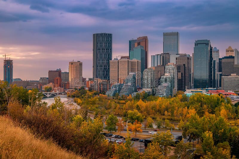 Cloudy Autumn Sunrise Over Calgary Stock Photo - Image of bridge, view ...