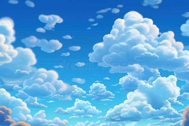 Cloudy Blue Sky in Cartoon Style Created with Generative AI Technology ...