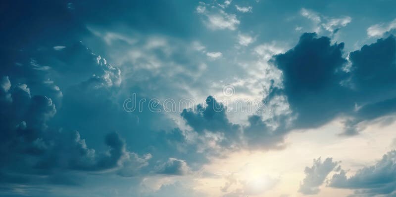 Cloudy Blue Sky Background. Fluffy Curly Clouds, Natural Subdued Light ...