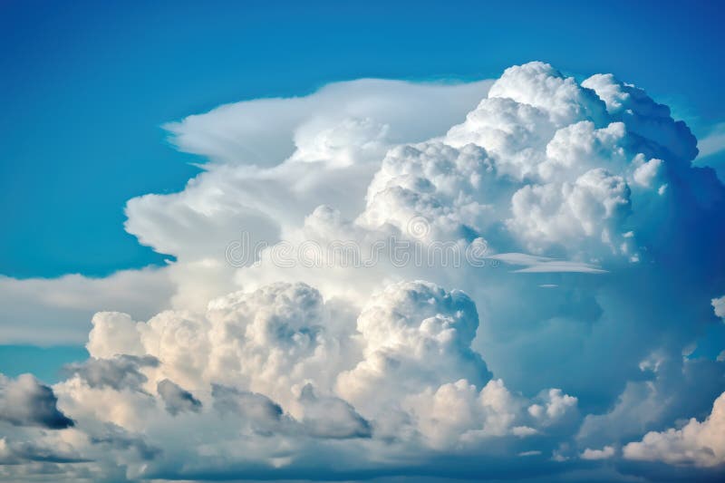 Cloudy Blue Sky Background. Fluffy Curly Clouds, Natural Subdued Light ...