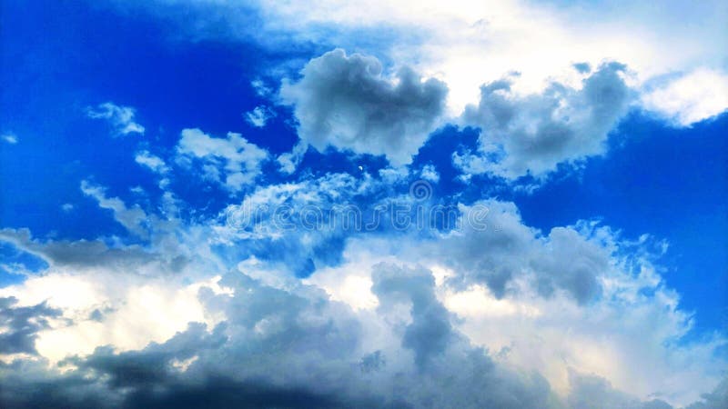 Cloudy Blue Sky and Clear Moon View Stock Photo - Image of cloudy, blue ...