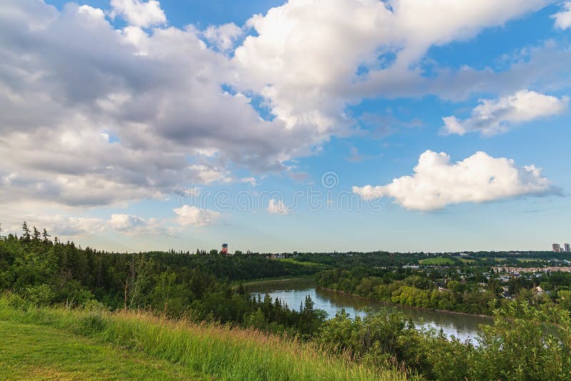 Cloudy Blue Sky Over the Edmonton River Valley Stock Photo - Image of ...