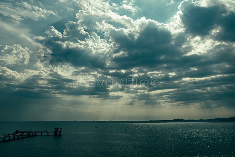 Cloudy Blue Sky Over the Ocean Stock Image - Image of summer, water ...