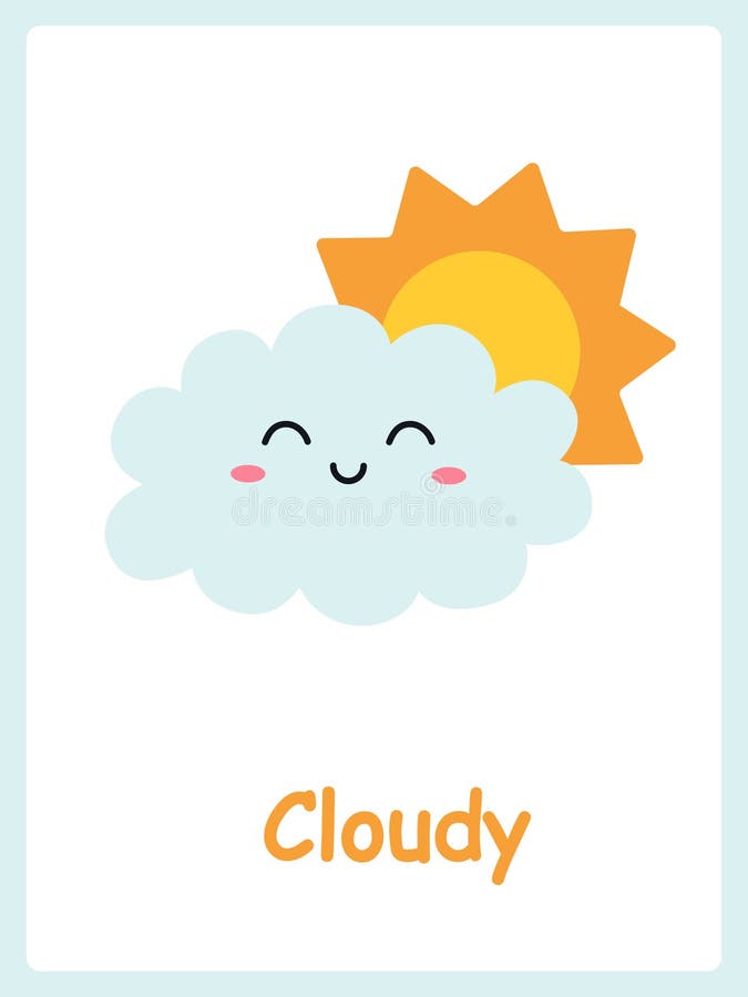 Cloudy Card. Cute Cartoon Clouds. Childrens Cards for Learning with ...