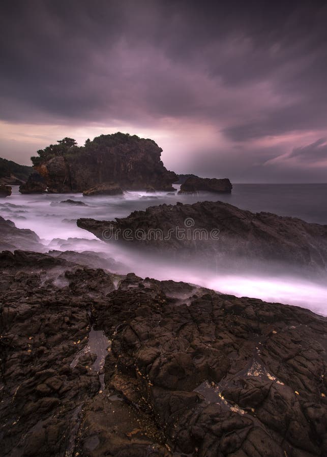 Cloudy Clouds on Jungwok Beach Make a Dramatic Place Stock Image ...