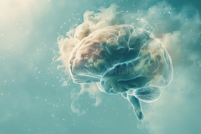 Cloudy Digital Brain with Blue Tones, Showcasing Advanced AI and Cloud ...