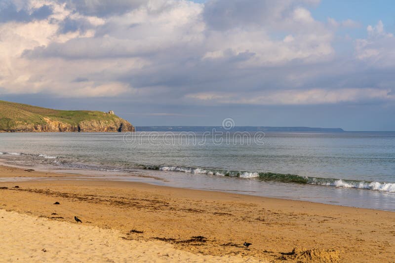 A Cloudy Evening at Praa Sands Beach, Cornwall, England Stock Photo ...