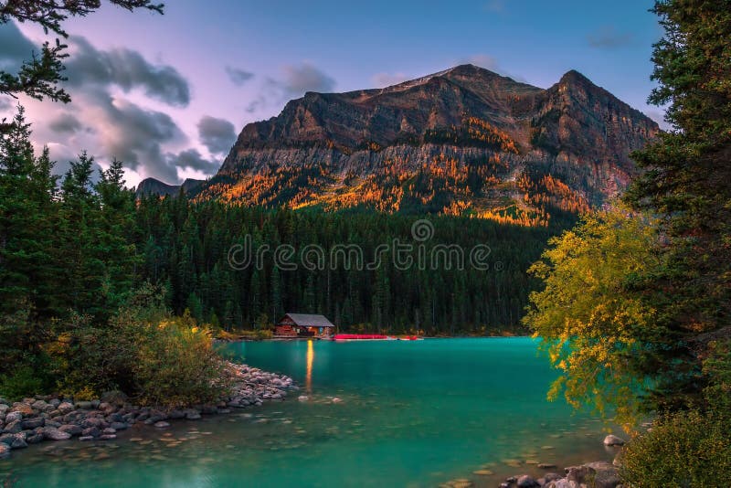 Cloudy Fall Morning at Lake Louise Stock Photo - Image of travel ...