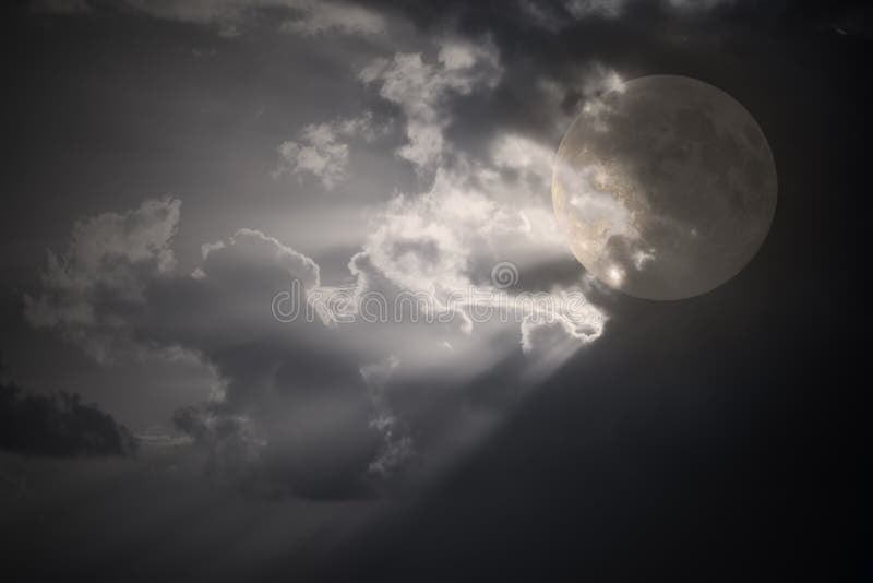 Cloudy Full Moon Night with Moonbeams Stock Image - Image of beautiful ...