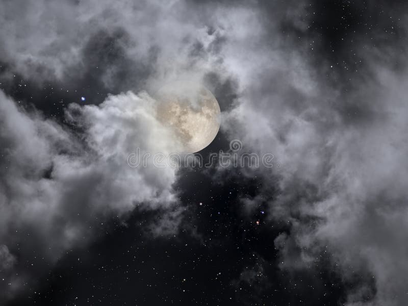 Cloudy Full Moon Night with Stars Stock Photo - Image of cloudy ...
