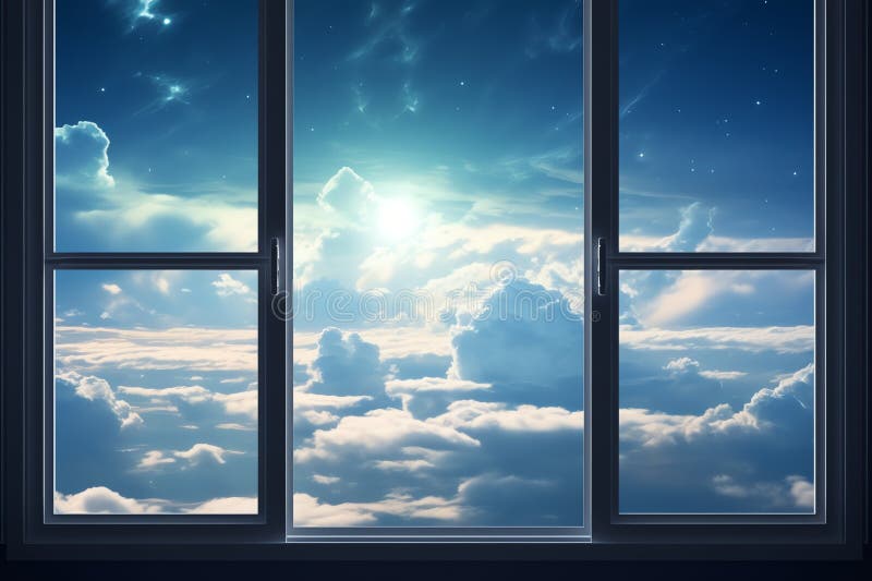 Cloudy Horizon Window Fantasy Sky Night Gazing Stock Illustration ...