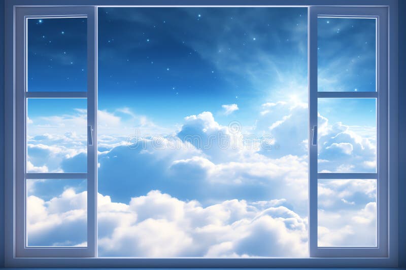 Cloudy Horizon Window Fantasy Sky Night Gazing Stock Illustration ...