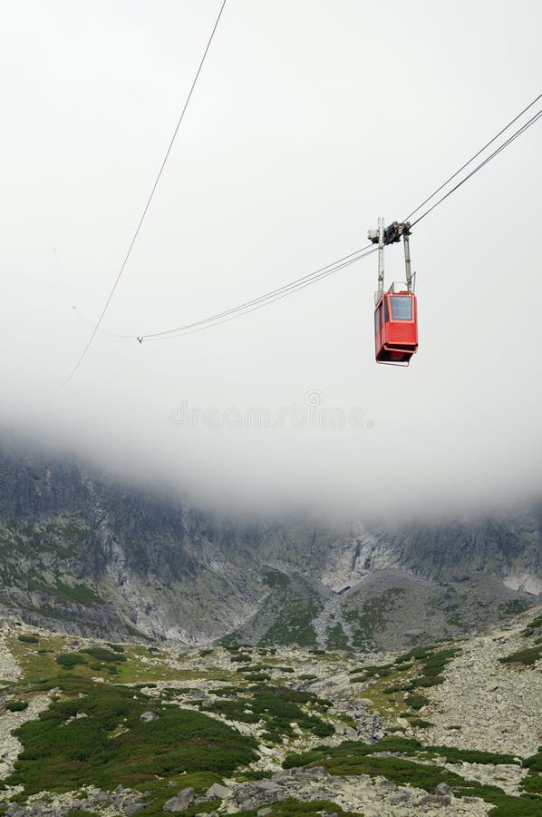 Cloudy Mountain with Small Cable Car Stock Image - Image of connect ...