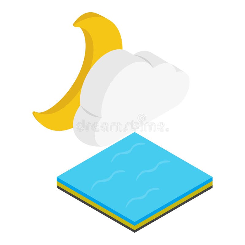 Cloudy Night Icon Isometric Vector. Moon Behind Cloud Above Water ...
