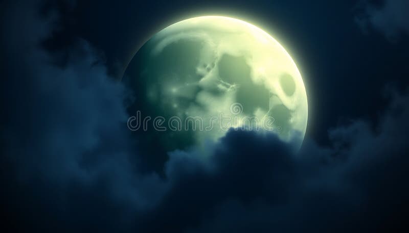 Cloudy Night Moon Scene, Serene Moonlight and Evening Sky Generative AI ...
