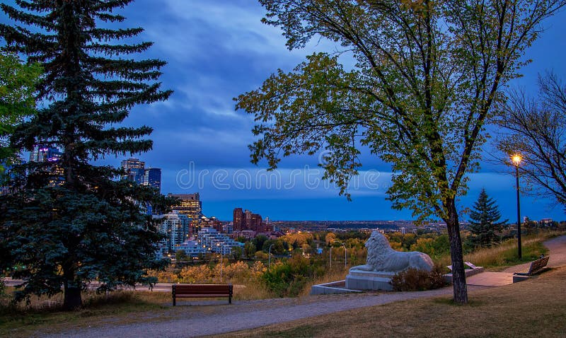 Cloudy Night Sky Over the Downtown Calgary Skyline Stock Photo - Image ...