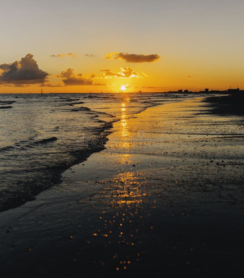Cloudy Orange Sunset Over Sea Water, Sunset Over Sea Waves. Stock Image ...