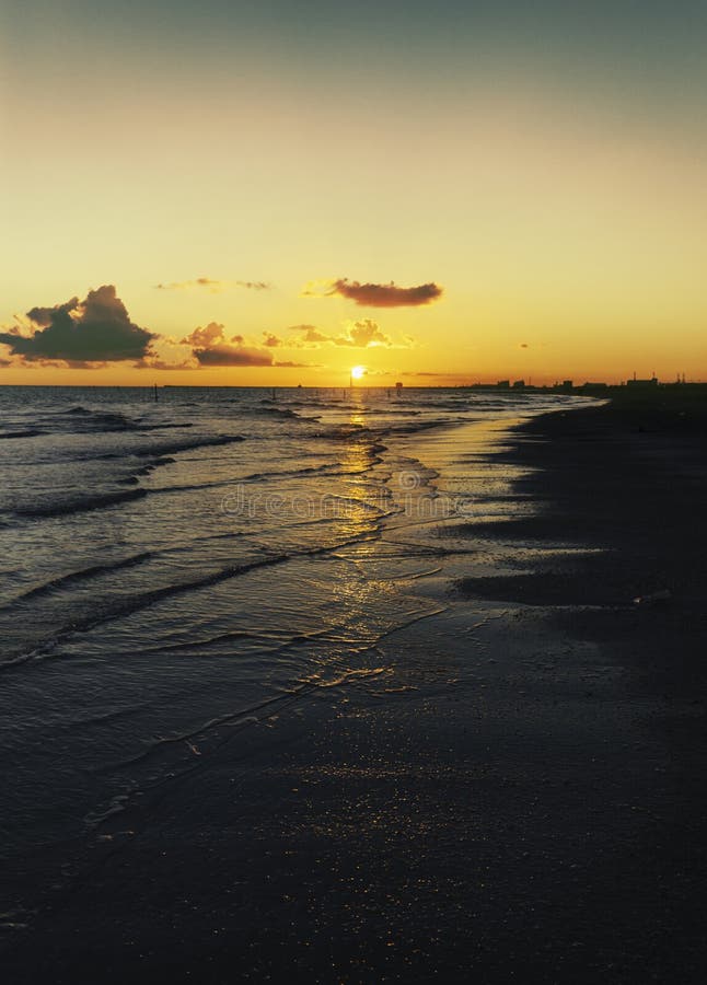 Cloudy Orange Sunset Over Sea Water, Sunset Over Sea Waves. Stock Image ...