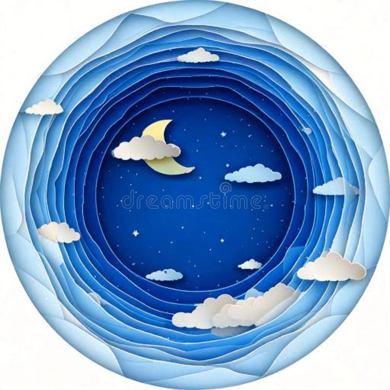 Cloudy Paper Cut Art Night Sky Clouds Paper Craft Style Volumetric ...