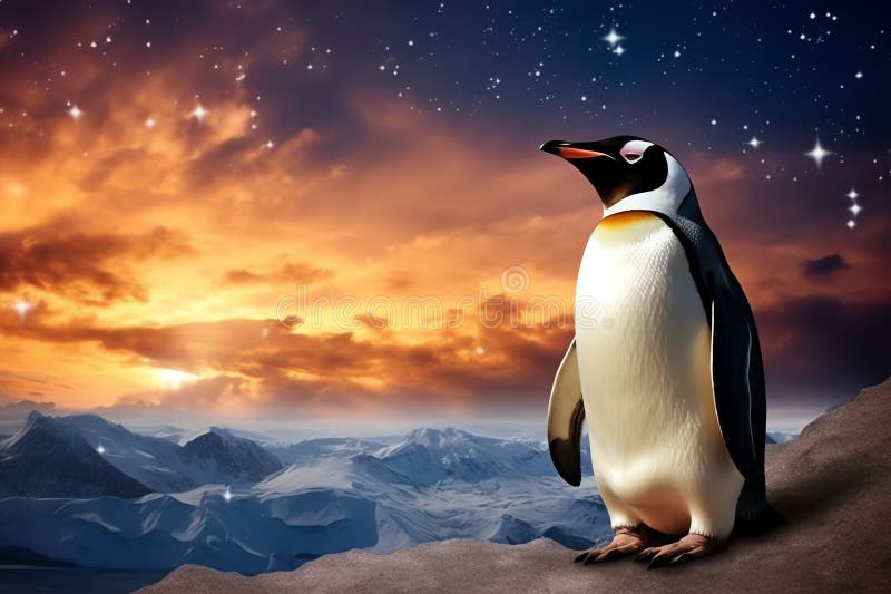 Cloudy Penguin Waddle Fantasy Sky Night Gazing Stock Illustration ...