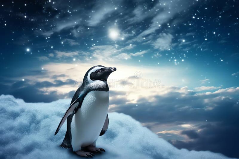 Cloudy Penguin Waddle Fantasy Sky Night Gazing Stock Illustration ...