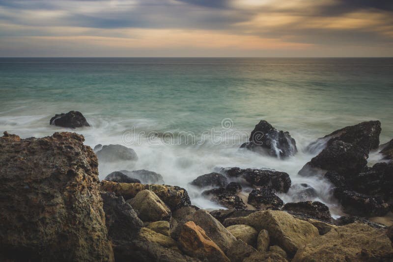 Cloudy Point Dume Sunset stock image. Image of holiday - 122344567