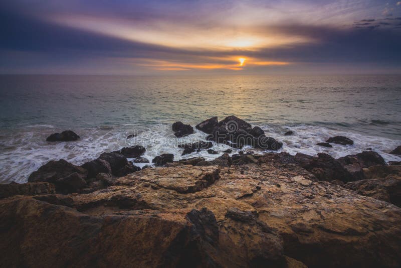 Cloudy Point Dume Sunset stock photo. Image of holiday - 122344596