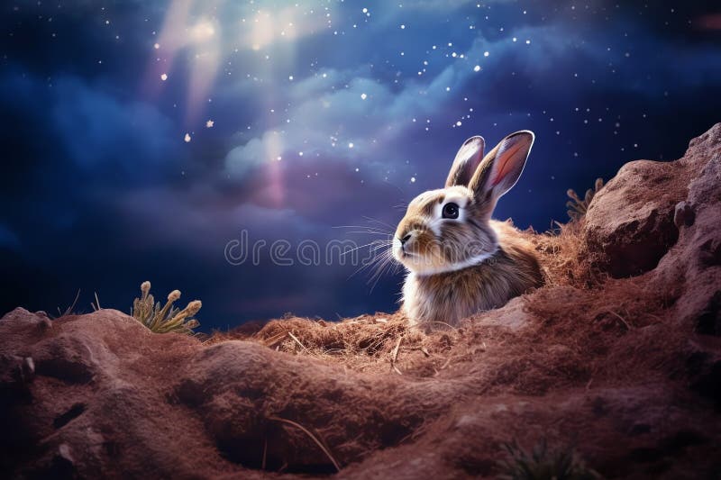 Cloudy Rabbit Burrow Fantasy Sky Night Gazing Stock Illustration ...