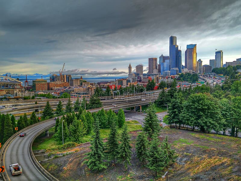Cloudy and Rainy Day in Seattle Washington Stock Image - Image of ...