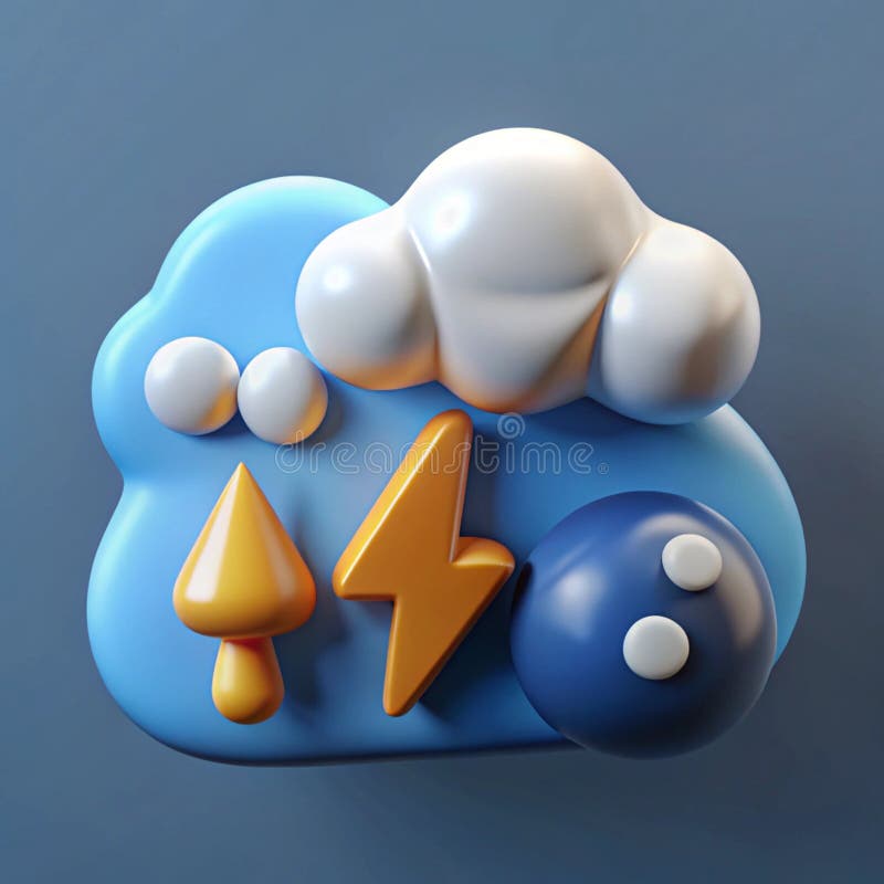 Cloudy and Rainy Lightning Weather 3D Icon Pack Stock Illustration - Illustration of icon ...