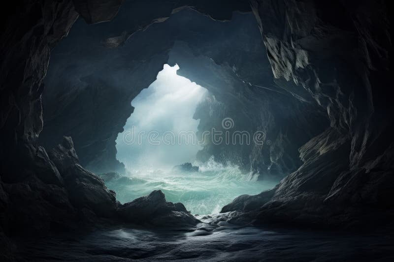 Cloudy Sea Wave from Cave. Generate Ai Stock Illustration ...