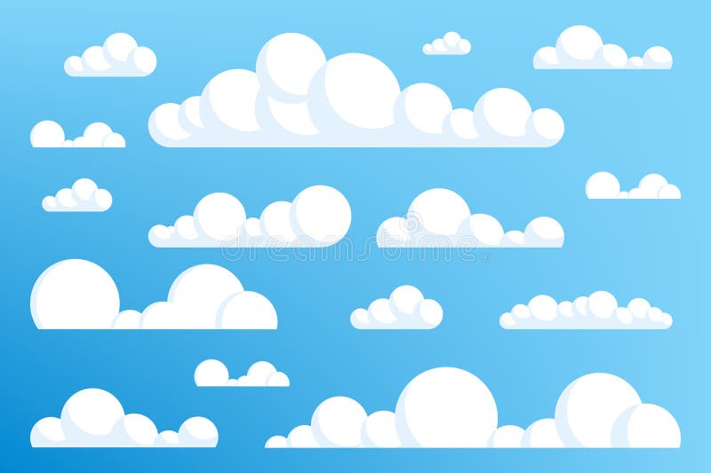 Cloudy Set on a Blue Background. Blue Sky and White Clouds. Nature Weather Elements Vector Flat ...