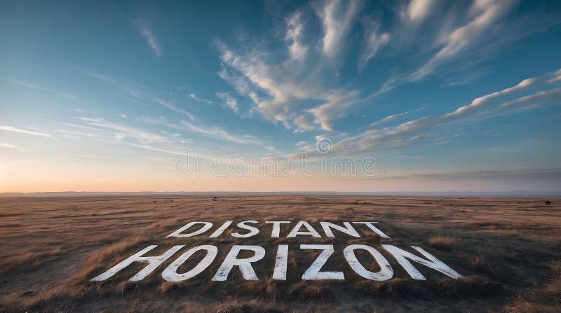 Cloudy Sky Above a Field with Distant Horizon Written on the Ground at ...
